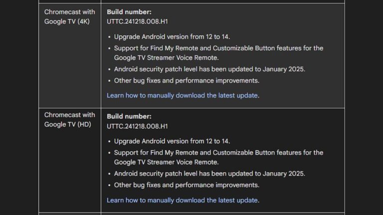 半年ぶり！Chromecast with Google TV「UTTC.241218.008.H1」ファームウェアリリースノート公開 – Jetstream